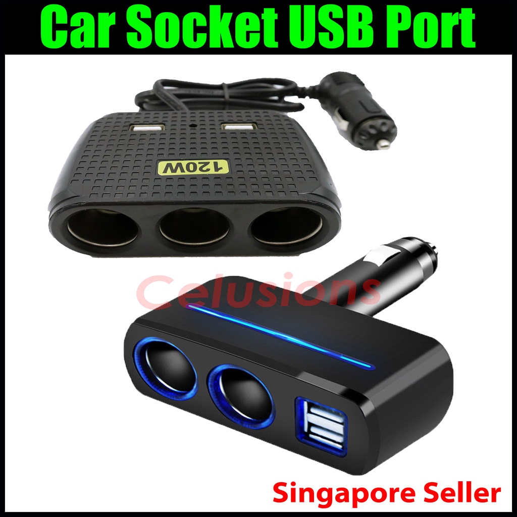 【SG Seller】 ️Car USB Cigarette Socket Chargers Handphone Multiple ...