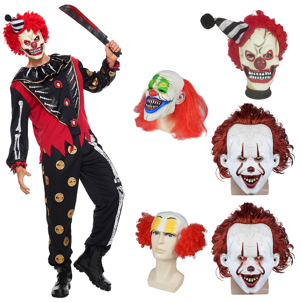 Men's Horror Skeleton Clown Halloween Costume Male Scary Killer Joker ...