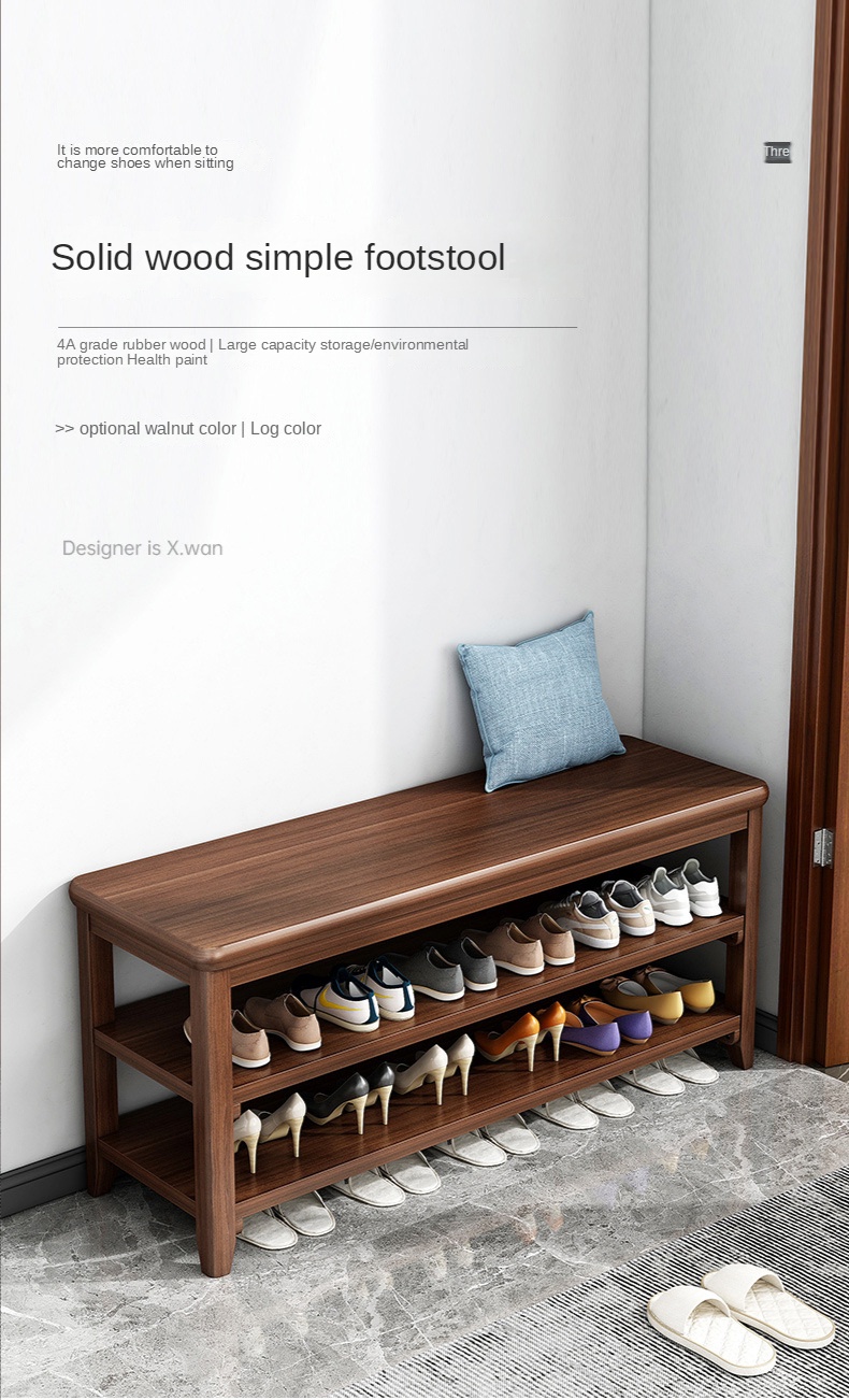 [Ready Stock]Solid wood shoe changing stool: a bench that integrates a ...