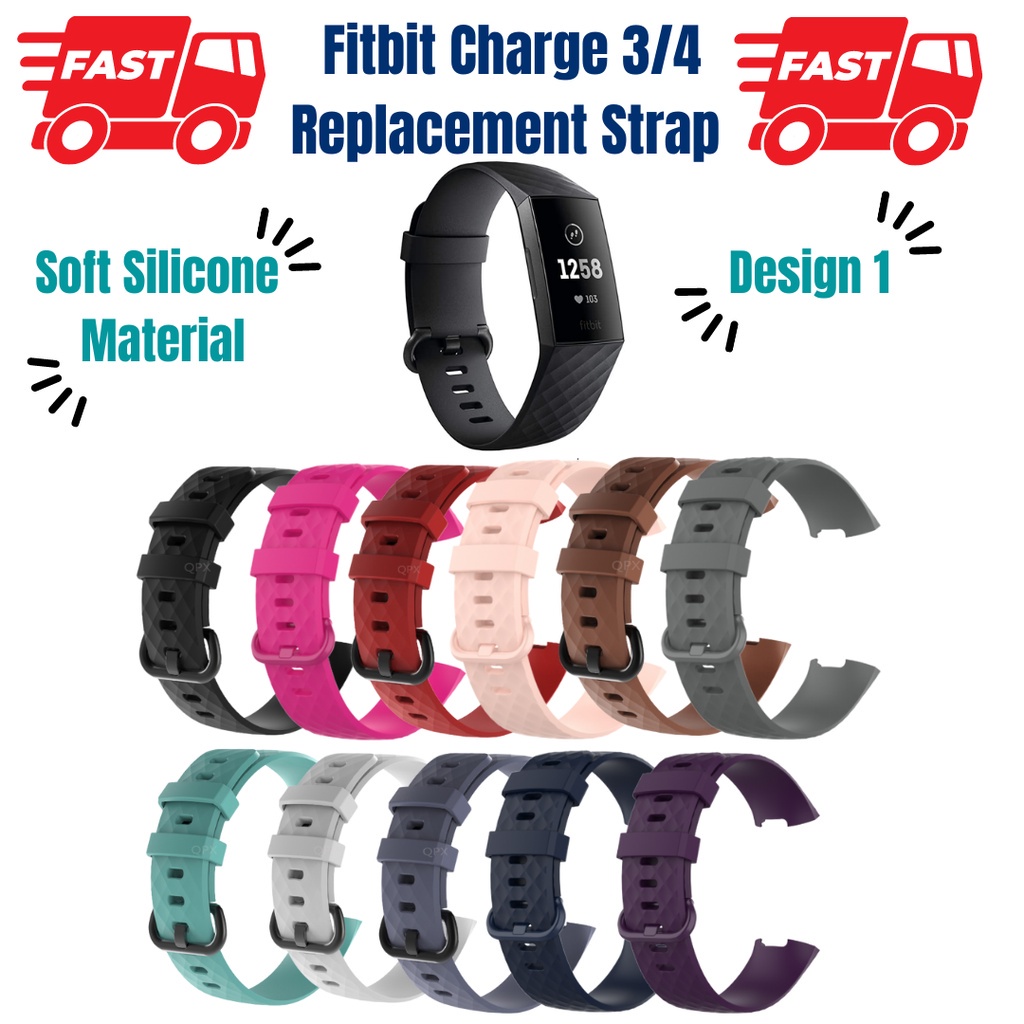 Fitbit Charge 3/4 Classic Silicone Rubber Smart Watch Replacement Band ...