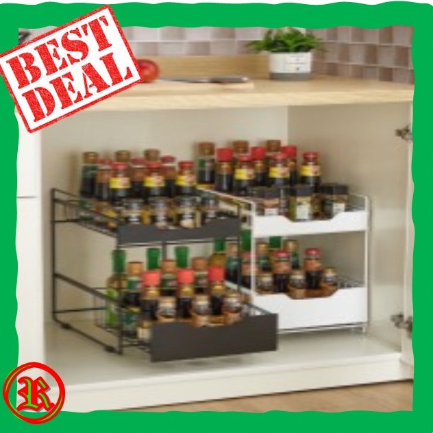 Kitchen Shelf Sugar Salt Bottle Shelf Official Drawer 2-Tier Sliding ...