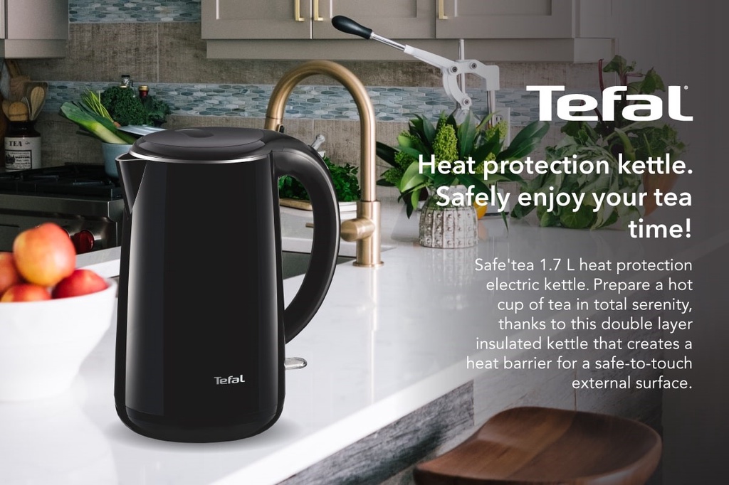 Tefal Safe Tea Kettle 1.7L Black KO2608 – Double layer insulation, Safe ...