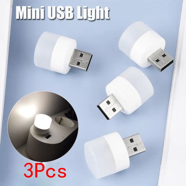 3 Pcs USB Plug Mini LED Night Light Eye Protection Reading Light for Power Bank Computer Laptop ...