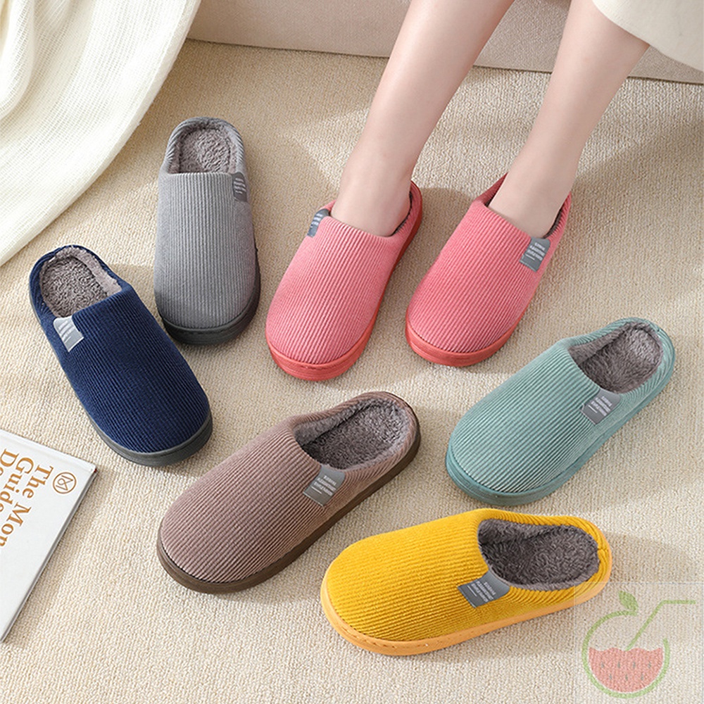 Unisex Cotton Slippers Warm Thick Non-Slip Thick Bottom Couple Home ...