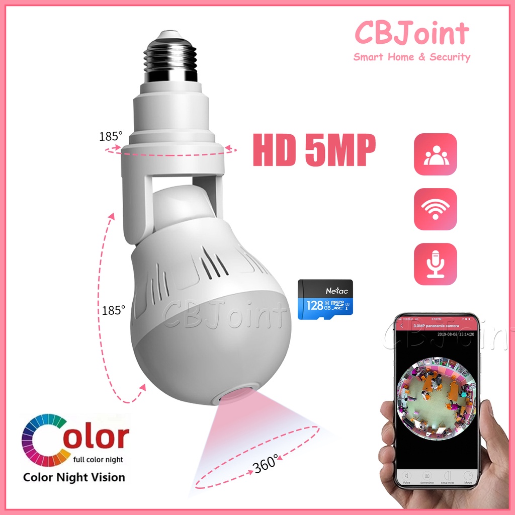 V380 Pro CCTV Wireless CCTV 5MP Bulb CCTV WIFI CCTV Fish eye Camera Bulb Camera Lampu CCTV 360 ...