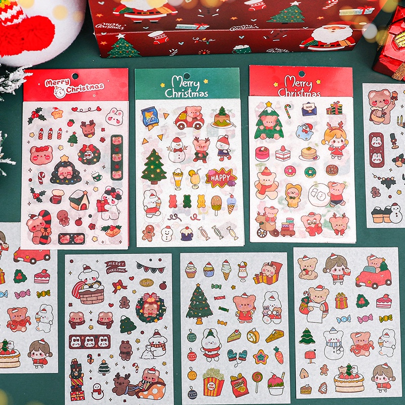 4 Sheets Cute Cartoon Merry Christmas Stickers Holiday Gift Deco DIY ...