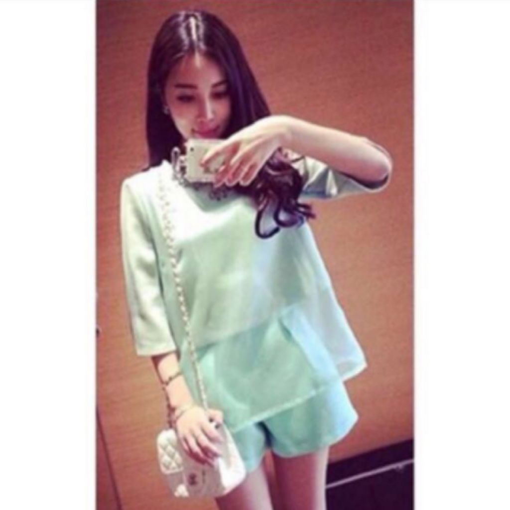 INSTOCK Mint Green Mesh Short Sleeve Shirt / blouse / top | Shopee ...