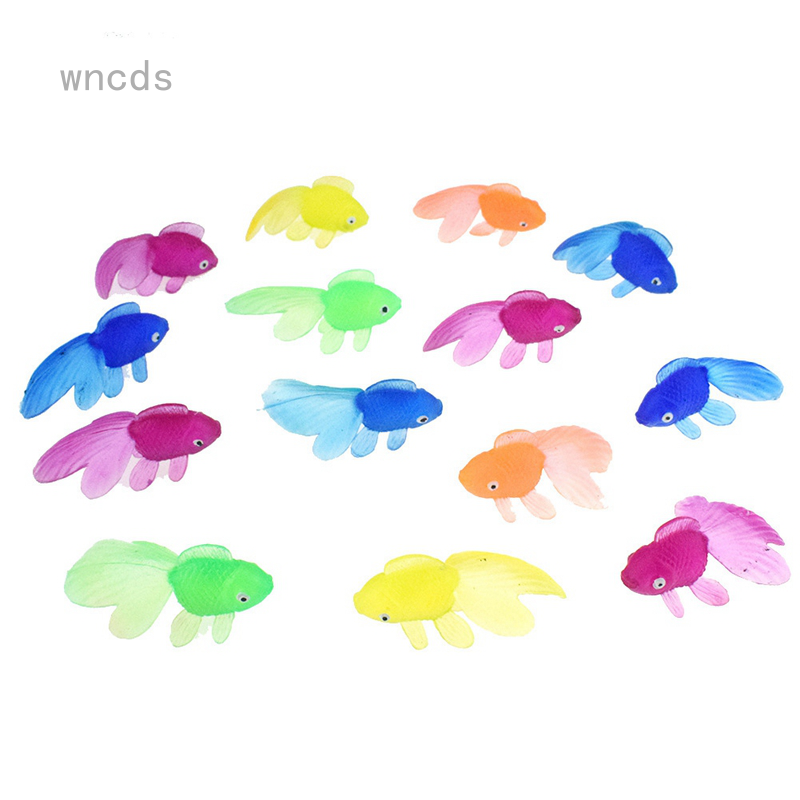 10pcs Plastic Simulation Small Goldfish Soft Rubber Floating Gold Fish ...