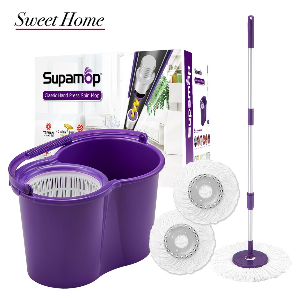 [SupaMop] Classic SH-350-8 Hand Press Spin Mop Set 1 Year Warranty Free ...