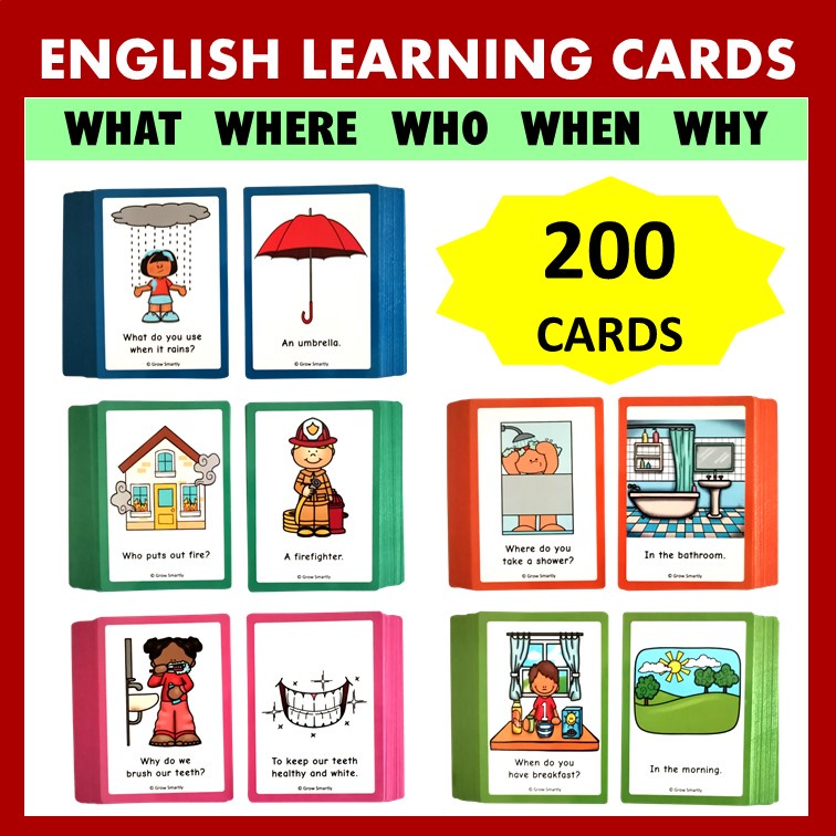 WH Questions BUNDLE SET Educational Cards English Flash Card for kids ...