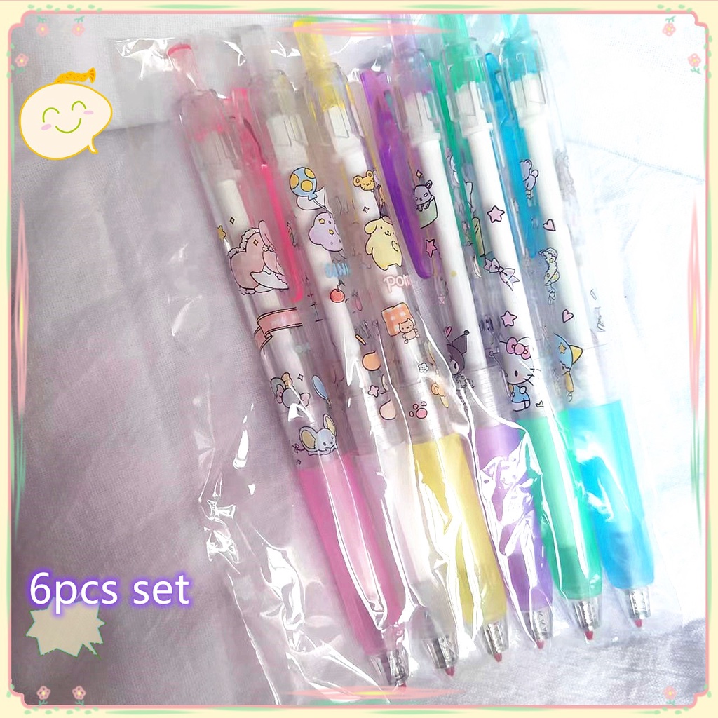 6pcs Cute Press Gel Pens Black 0.5mm SanrioTwins Star Pudding Dog Pen ...