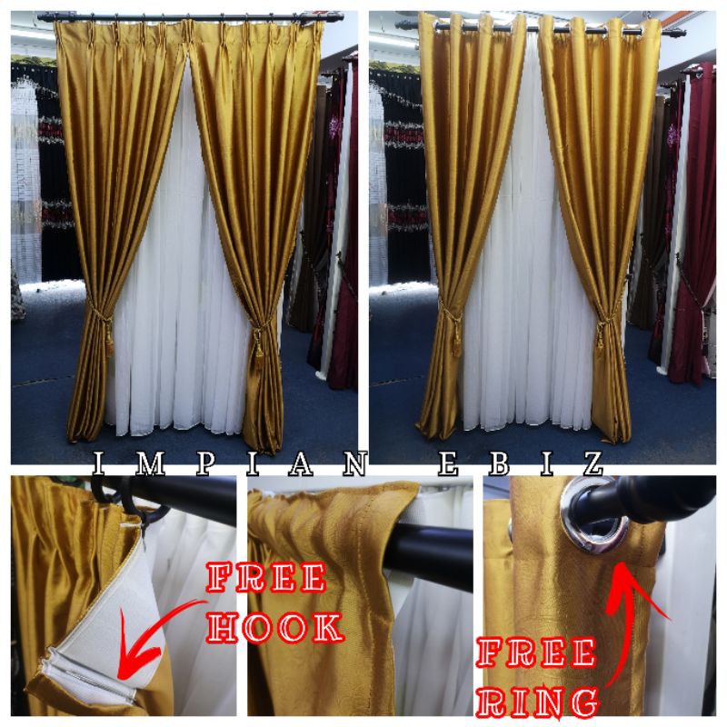 Gold Blackout Embossed Langsir Siap for Sliding Door/Bedroom Window ...