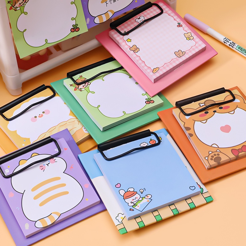 30 Sheets Cute Cartoon Note Paper with Board Clip Creative Mini Memo ...