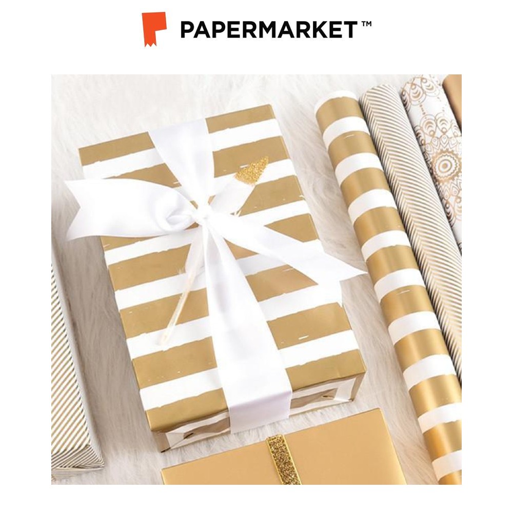 Classic Gold and White Stripes 3 meter Wrapping Paper Roll | Shopee ...
