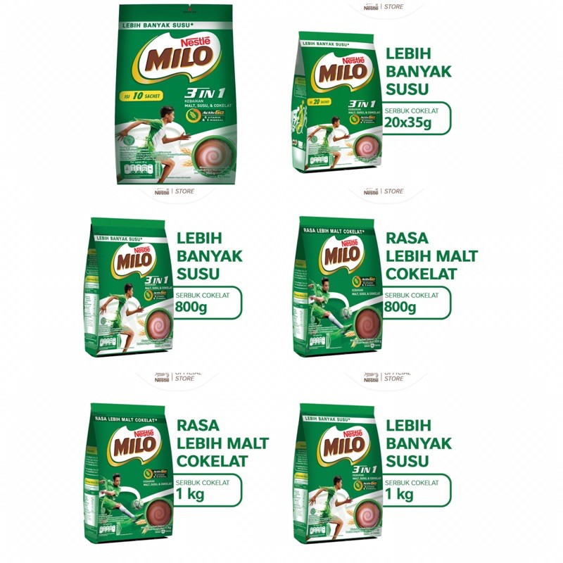Milo ACTIV-GO/3 in 1 Milk Chocolate Pouch Sachet 350/800/1kg/700g ...
