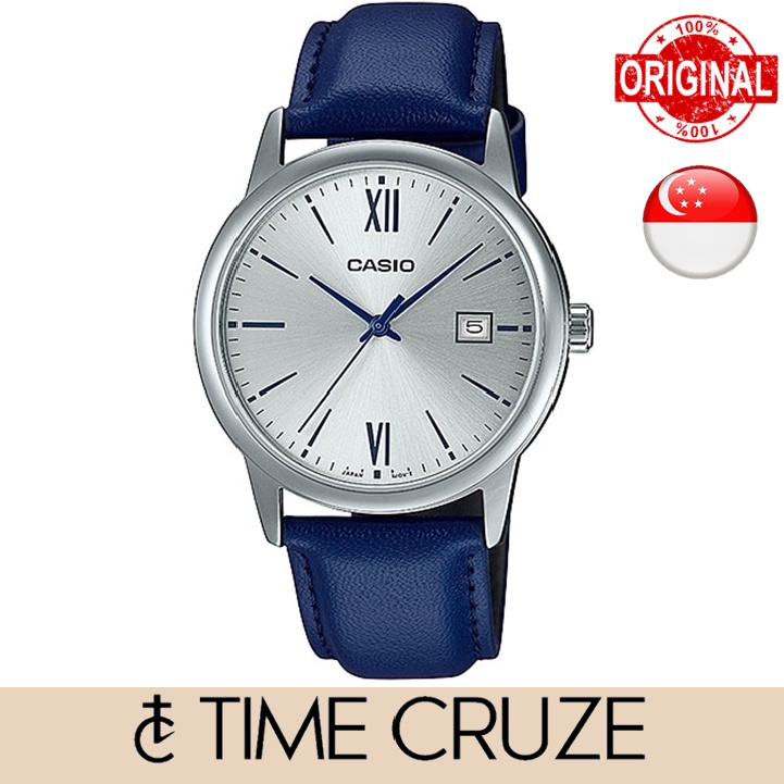 [Time Cruze] Casio MTP-V002 Analog Blue Leather Strap Silver Dial Men Watch MTP-V002L-2B3UDF MTP ...