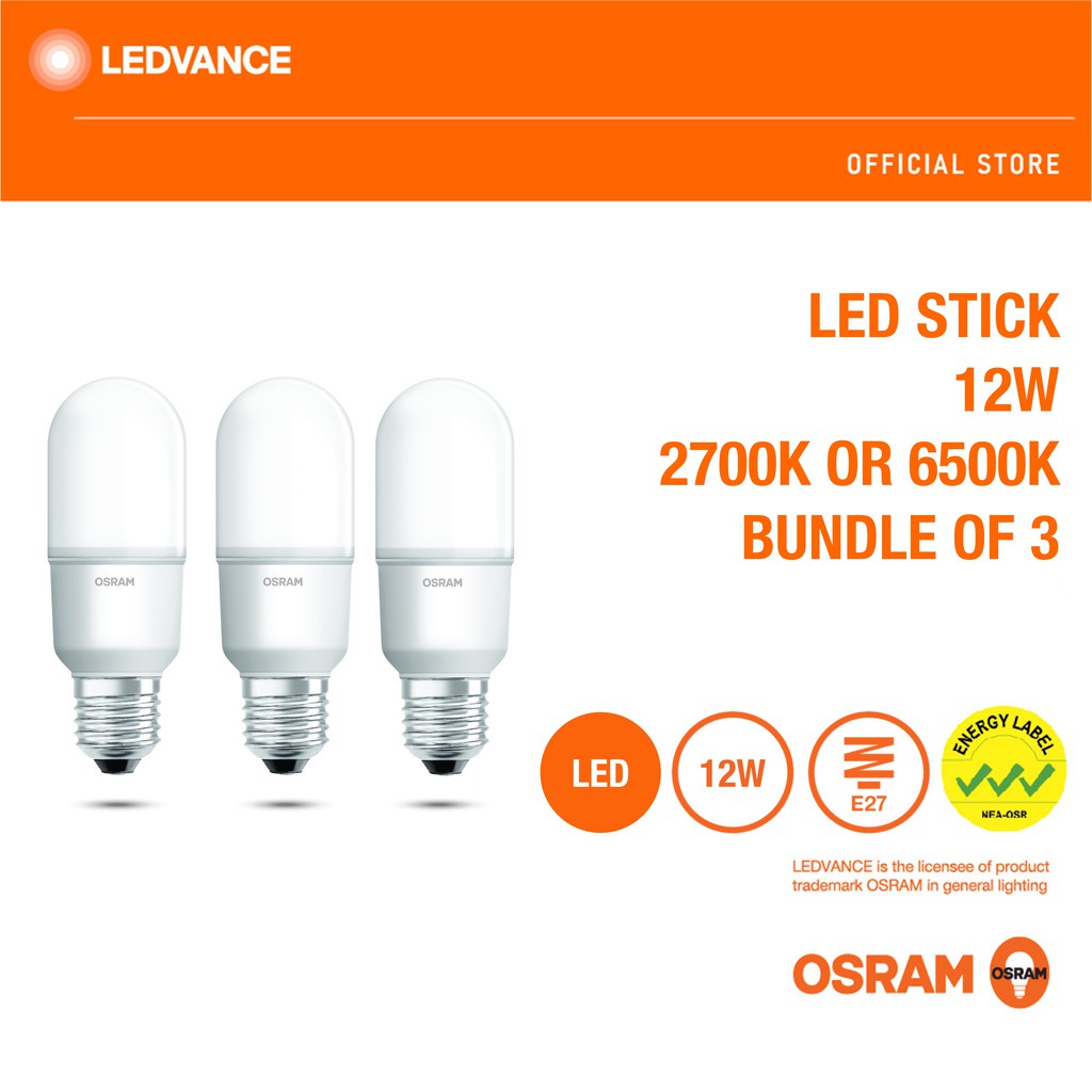 OSRAM LED Value Stick 12W E27 (2700K/6500K) (Bundle of 3) | Shopee ...