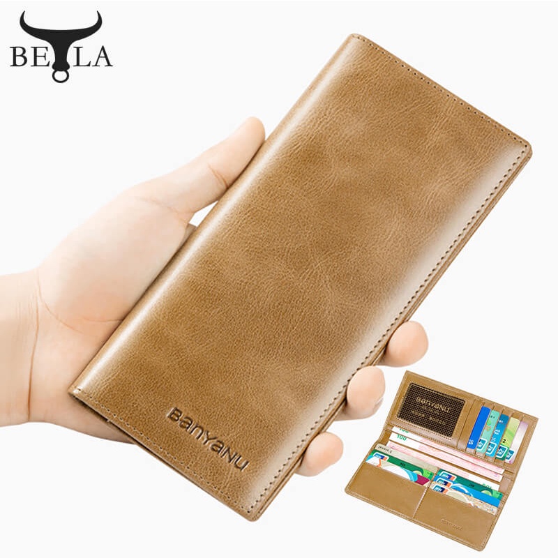 BELA Long Wallet Genuine Leather Slim Thin Wallet for Men Women RFID ...