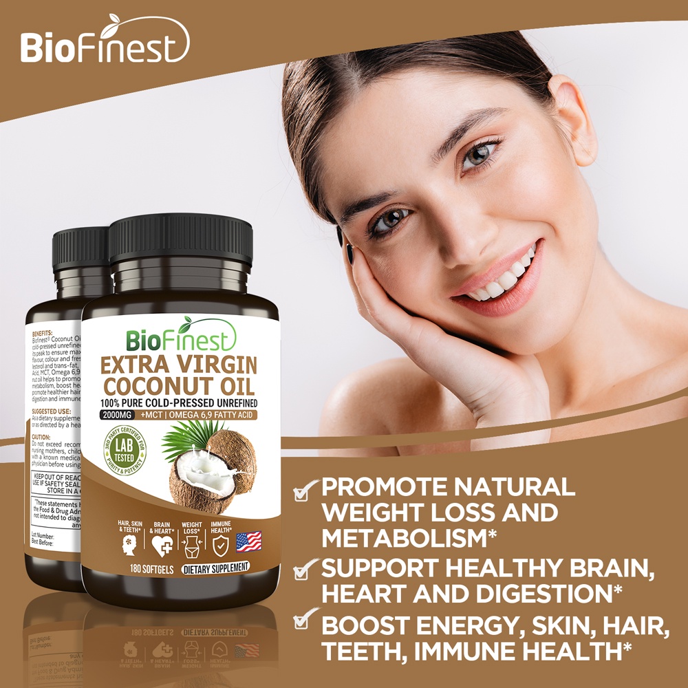 Biofinest Extra Virgin Coconut Oil 2000mg Supplement - Omega 6 Capsule ...