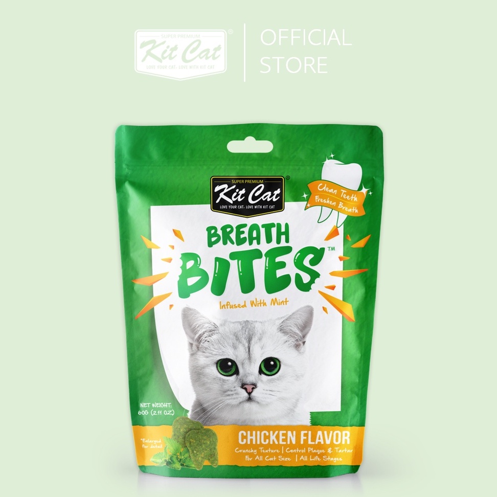 Kit Cat Breath Bites Cat Dental Care Treats (60g) | Infused with Mint ...