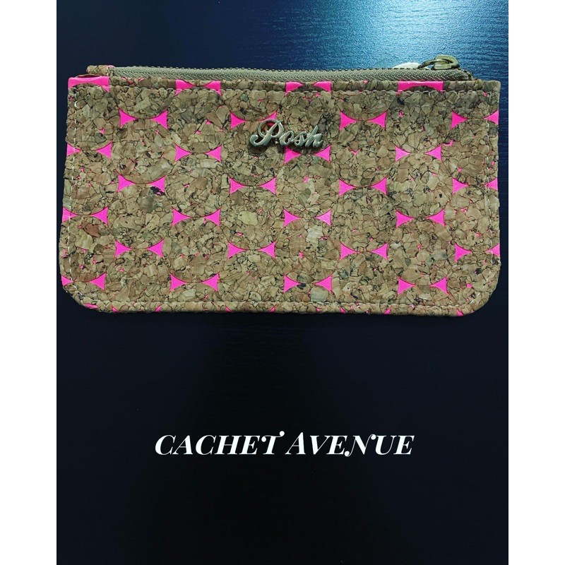 Wooden Brown Colour Pouch with Pink Triangle Design | Shopee Singapore