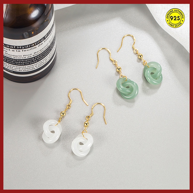 Jade Earrings Female 925 Silver 18K Gold Plating | Shopee Singapore