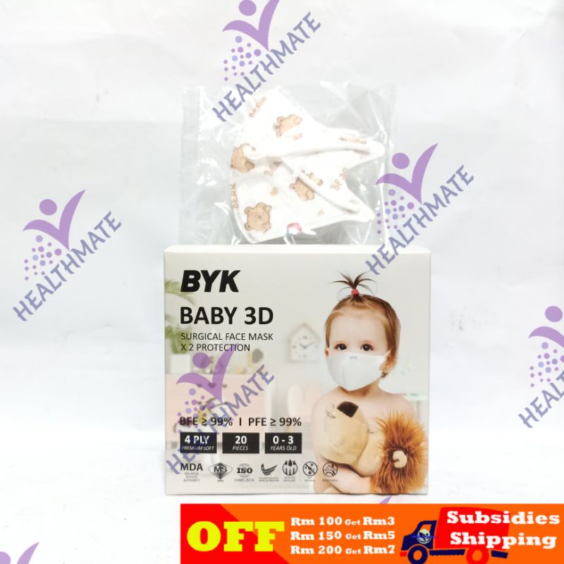 BYK Baby Mask 3D 4PLY KN95 Surgical Face Mask -BEAR (20PCS)ASTM Level 3/ Type IIR/ MDA | Shopee ...