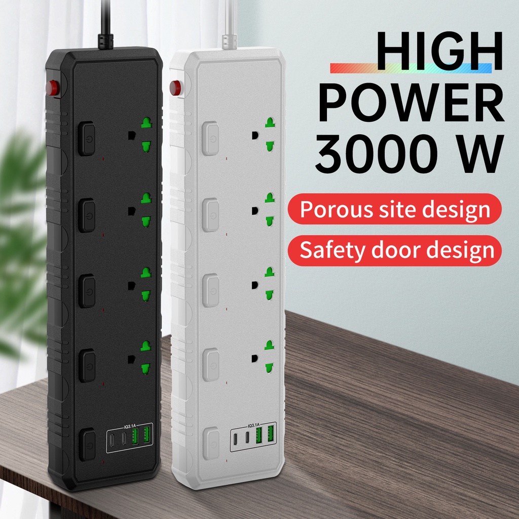 3000W Power Strip TB-T30 Universal Power Outlet 4×Outlet 2×PD 2×USB 20W ...