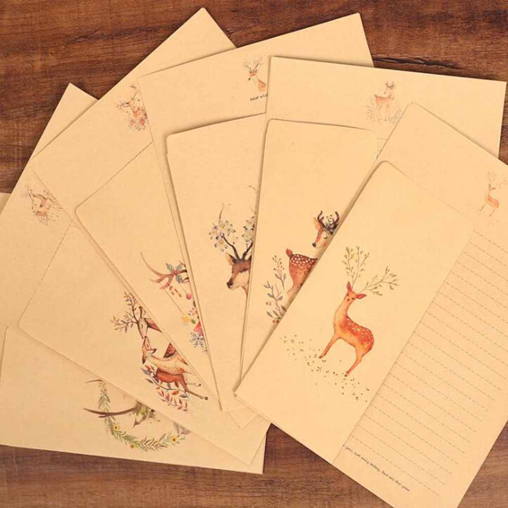 Vintage Animal Deer Writing Stationery Paper With Envelopes Set Retro ...