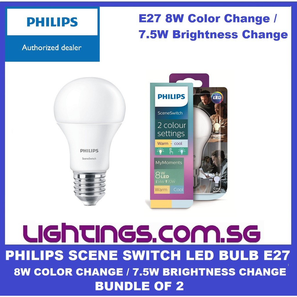 2 Pack-Philips LED SceneSwitch E27 Bulb Color Change | Shopee Singapore
