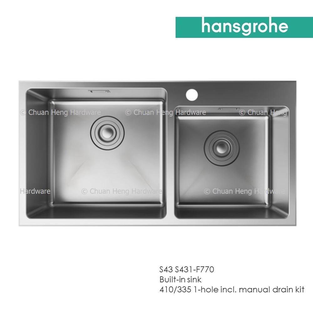 hansgrohe S431-F770 Bulit-in Deep Drawn Sink with manual drain kit ...