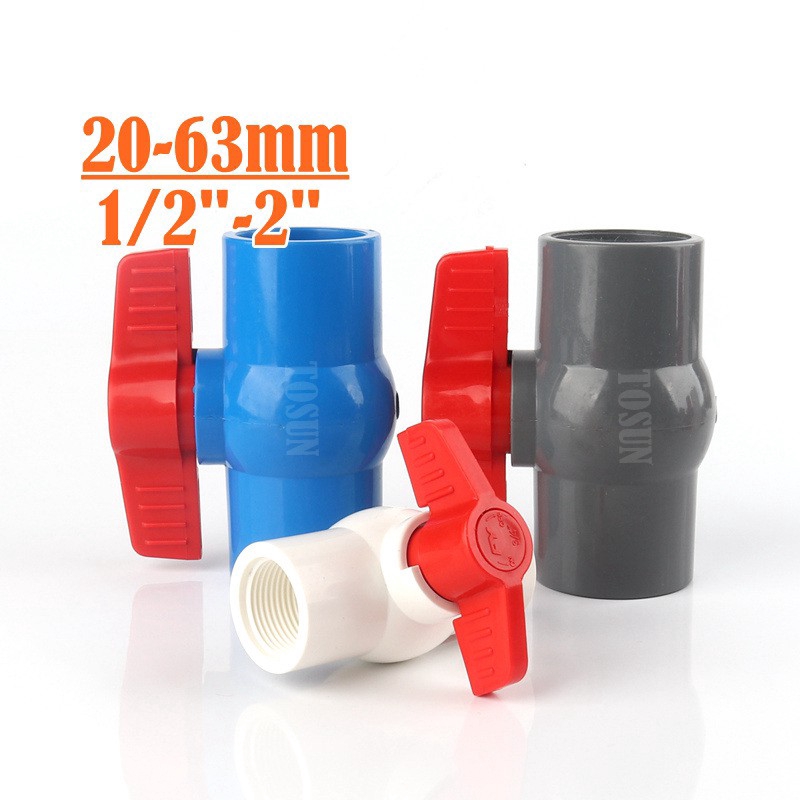 5pcs PVC Ball Valve Socket/Thread Type 20 to 63mm 0.5" to 2" 3 Color ...