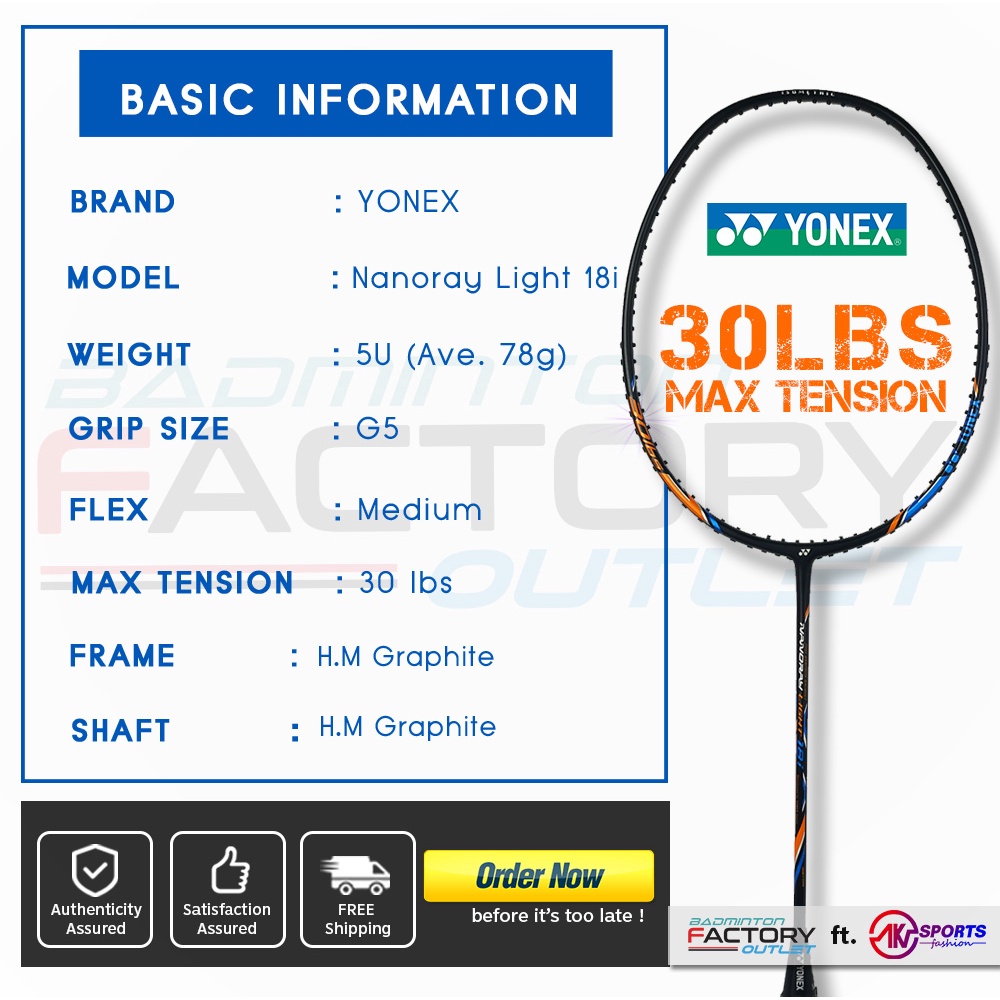 [w/ Free Grip & String] ORIGINAL Yonex Nanoray Light 18i Badminton Racquet Racket (Limited Stock ...