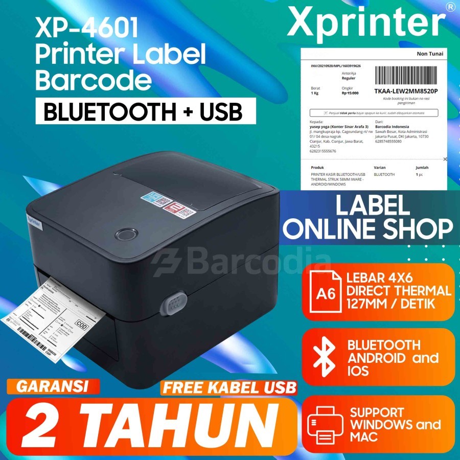 Thermal BARCODE PRINTER/Receipt LABEL XPRINTER XP-4601B BLUETOOTH+USB ...