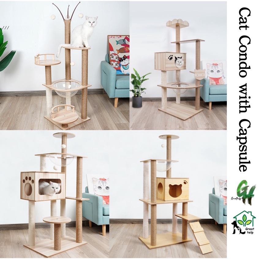 Cat condo Scratching Tree kitten Condo Wooden Cat House Cat scratcher ...