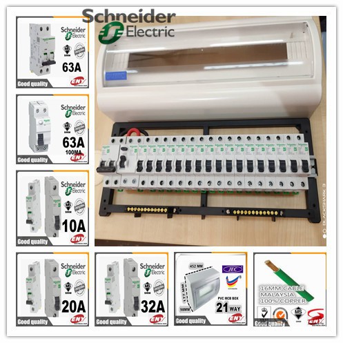 21WAY Distribution Box DB Schneider Full Set Single Phase 63a RCCB 0 ...