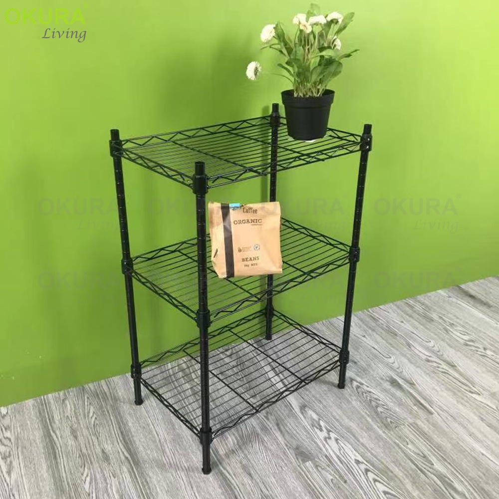 OKURA 3 / 4 / 5 Tier Metal Wire Shelf Multipurpose Adjustable Storage ...