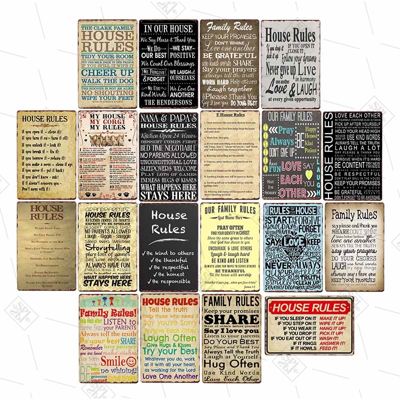 2024 House Rules/Family Rules Metal Sign Tin Plate Vintage Shabby Chic ...