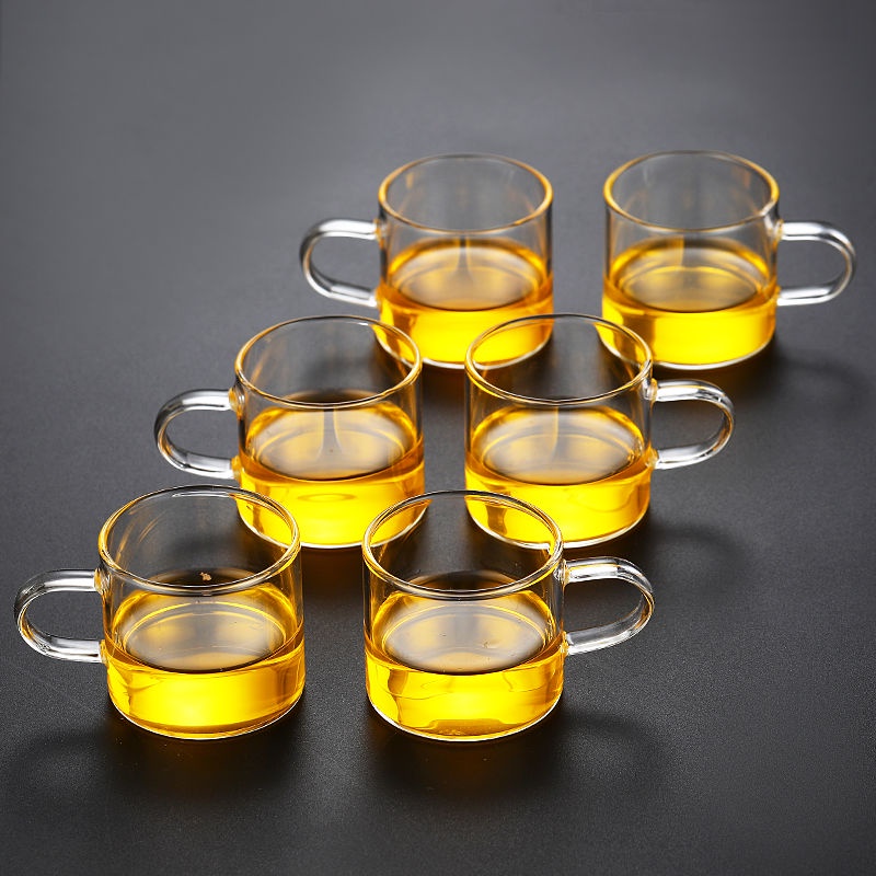 Glass Teacup Kung Fu Tea Set with Handle 6 PCs Heat-Resistant ...
