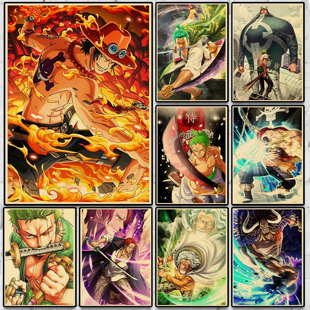 Japanese Anime One Piece Character Retro Poster Kraft Paper Home Room ...