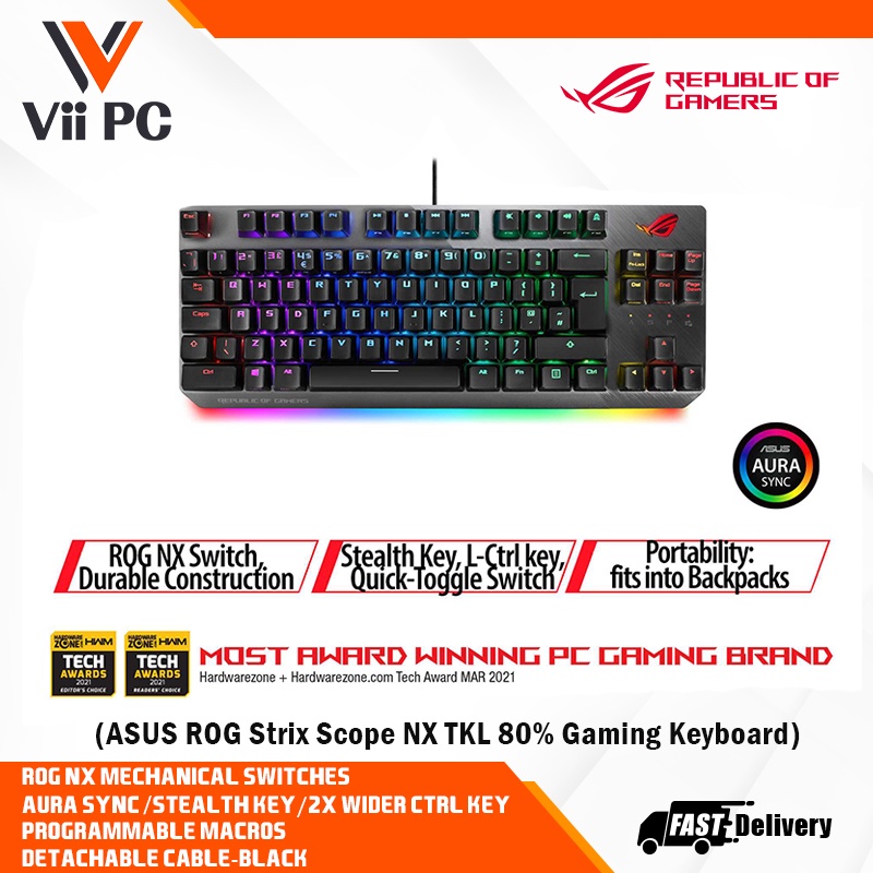 ASUS ROG Strix Scope NX TKL 80% Gaming Keyboard, NX Mechanical Switches ...
