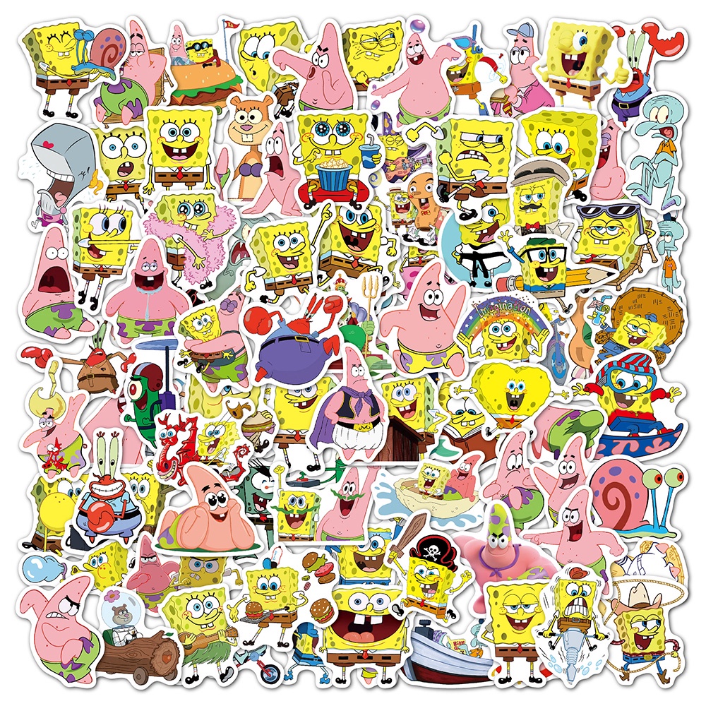 100 pcs SpongeBob SquarePants Funny Cartoon Waterproof PVC Stickers ...