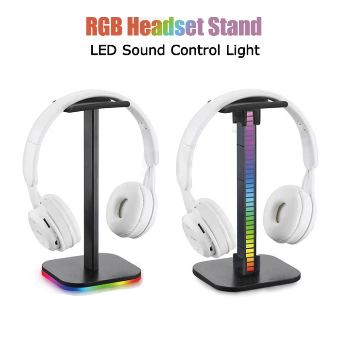 RGB Gaming Headphone Stand LED Sound Control Light Music Pickup Rhythm ...