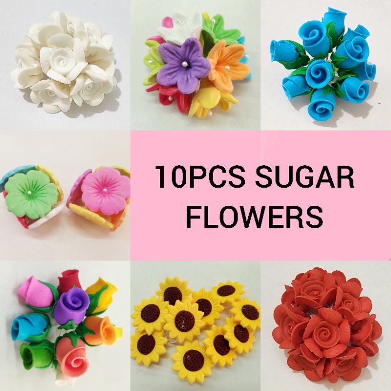 10PCS Edible Flowers Sugar Royal Icing Gumpaste Rose Daisy Cake ...