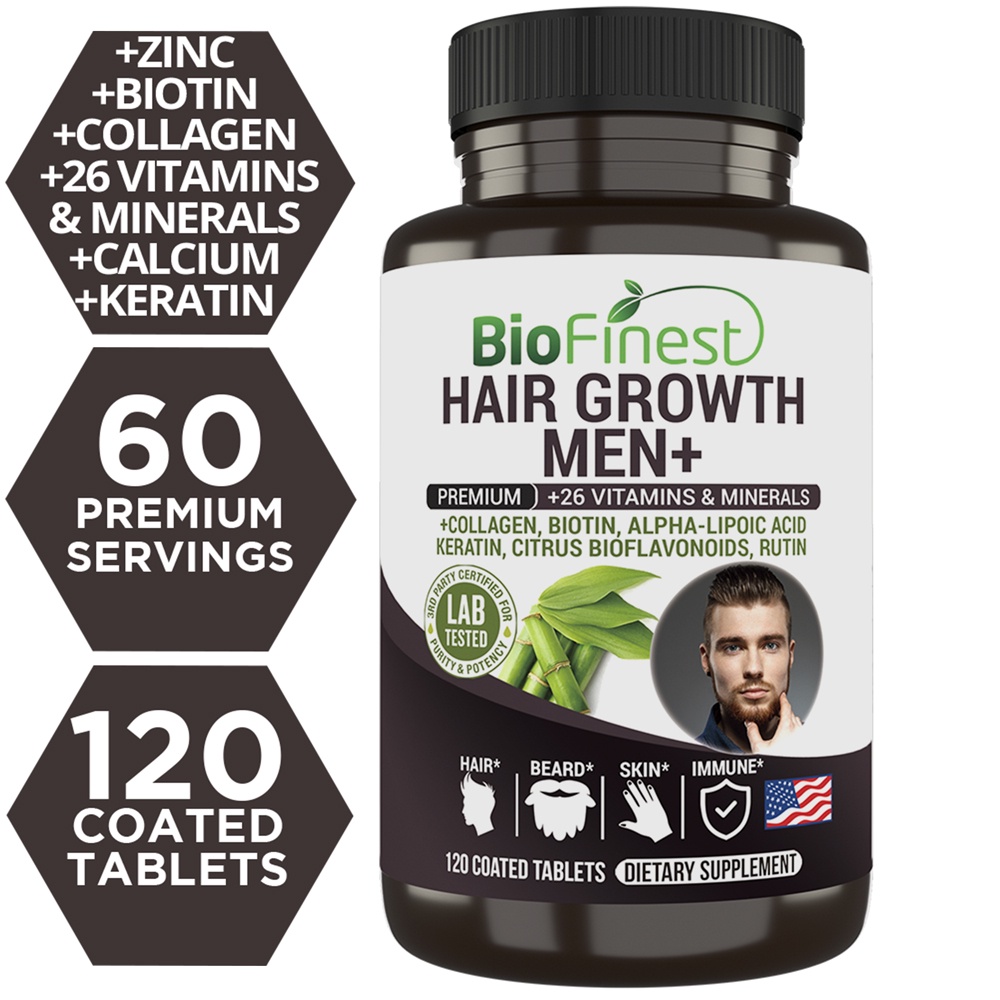 Biofinest Hair Growth Men Supplement - 26 Vitamins A B C D E Calcium ...