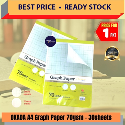 OKADA A4 70gms Graph Pad 30's / Kertas Graf / Graph paper / 2mm ...