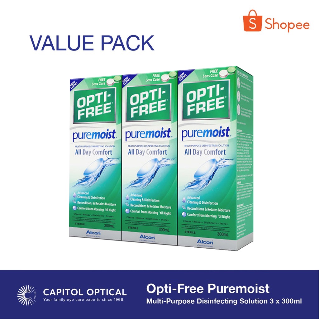Opti-Free Puremoist Multi-Purpose Disinfecting Solution 3 x300ml ...