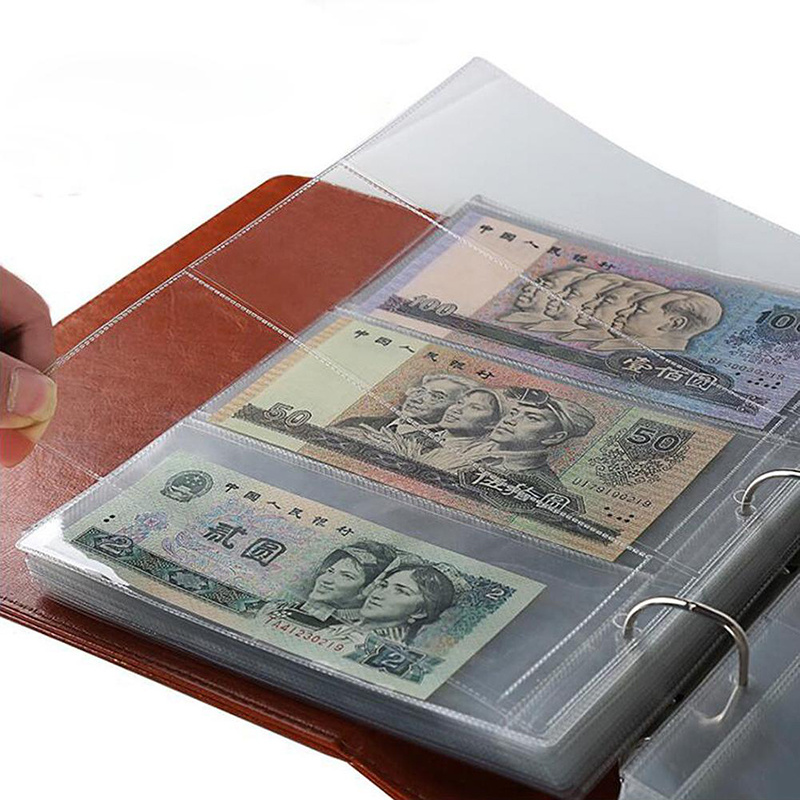 {FCC} 10Pcs Money Banknote Album Page Collecting Holder Sleeves 3-slot ...