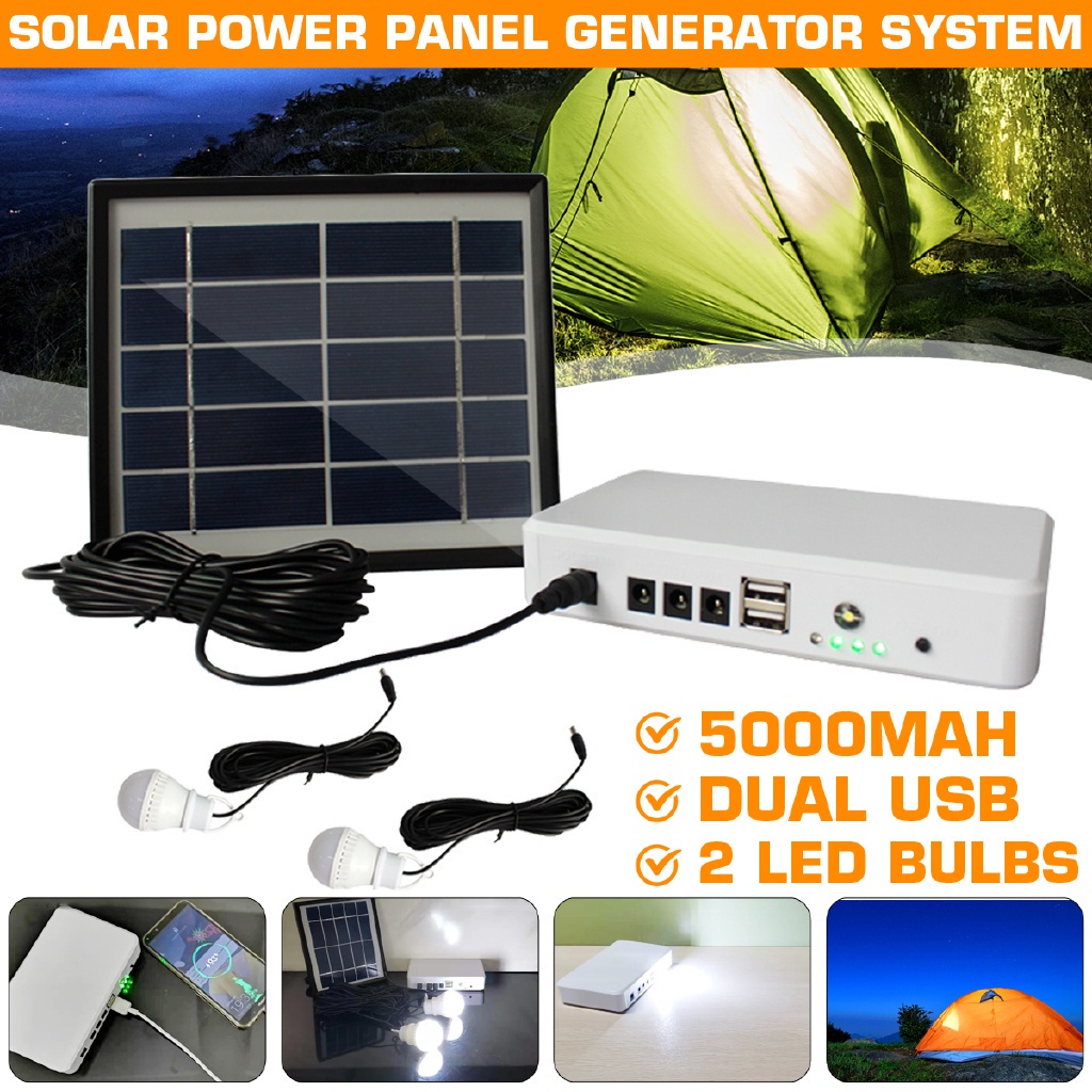 2 USB Rechargeable Solar Power Storage Generator Charger 3 LED Bulbs ...