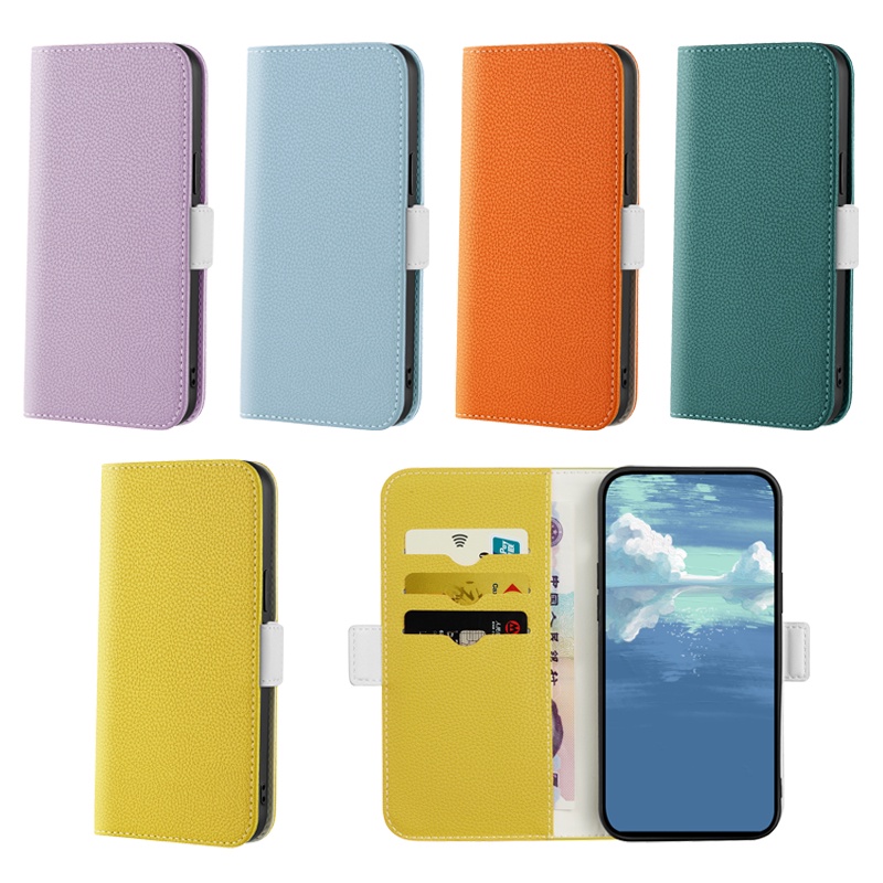 Casing for iPhone 15 13 12 11 Pro Max Magnetic Closing Lychee Pattern Flip Wallet Leather Cover ...